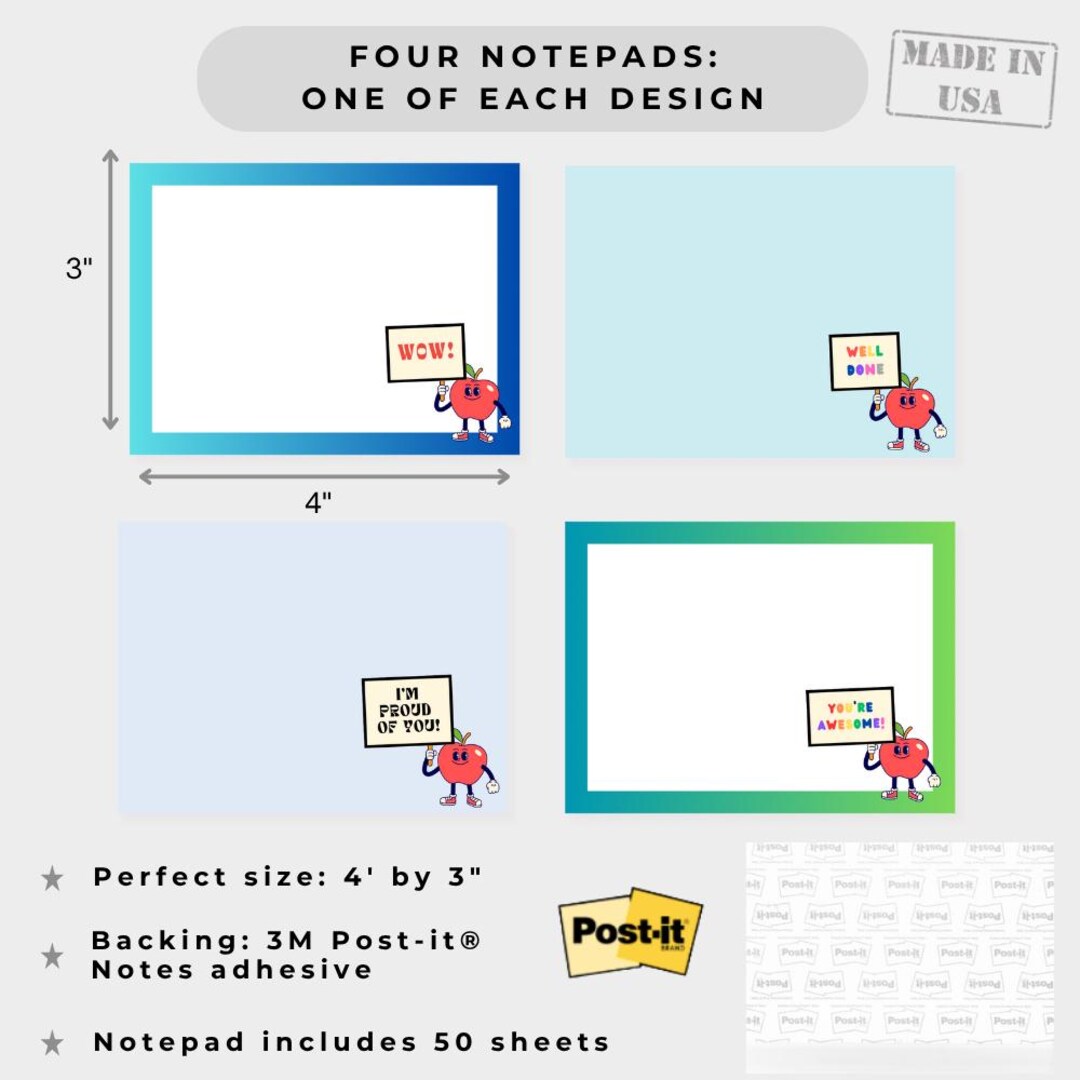Teacher Affirmation Post-it Notes: Apple Design, Set of 4 - Etsy
