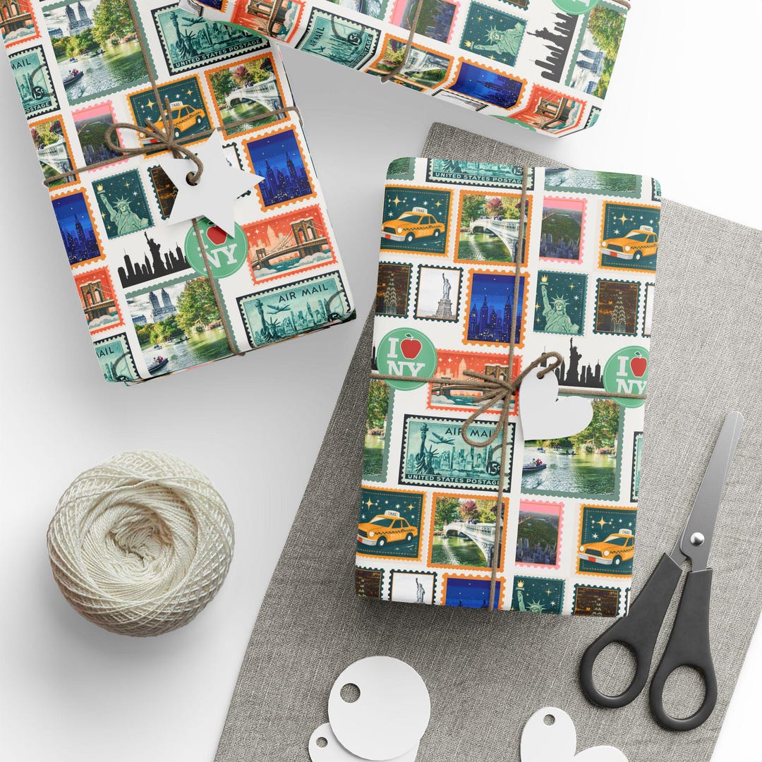 NYC Stamp Collage Wrapping Paper | New York City Gift Wrap - Etsy