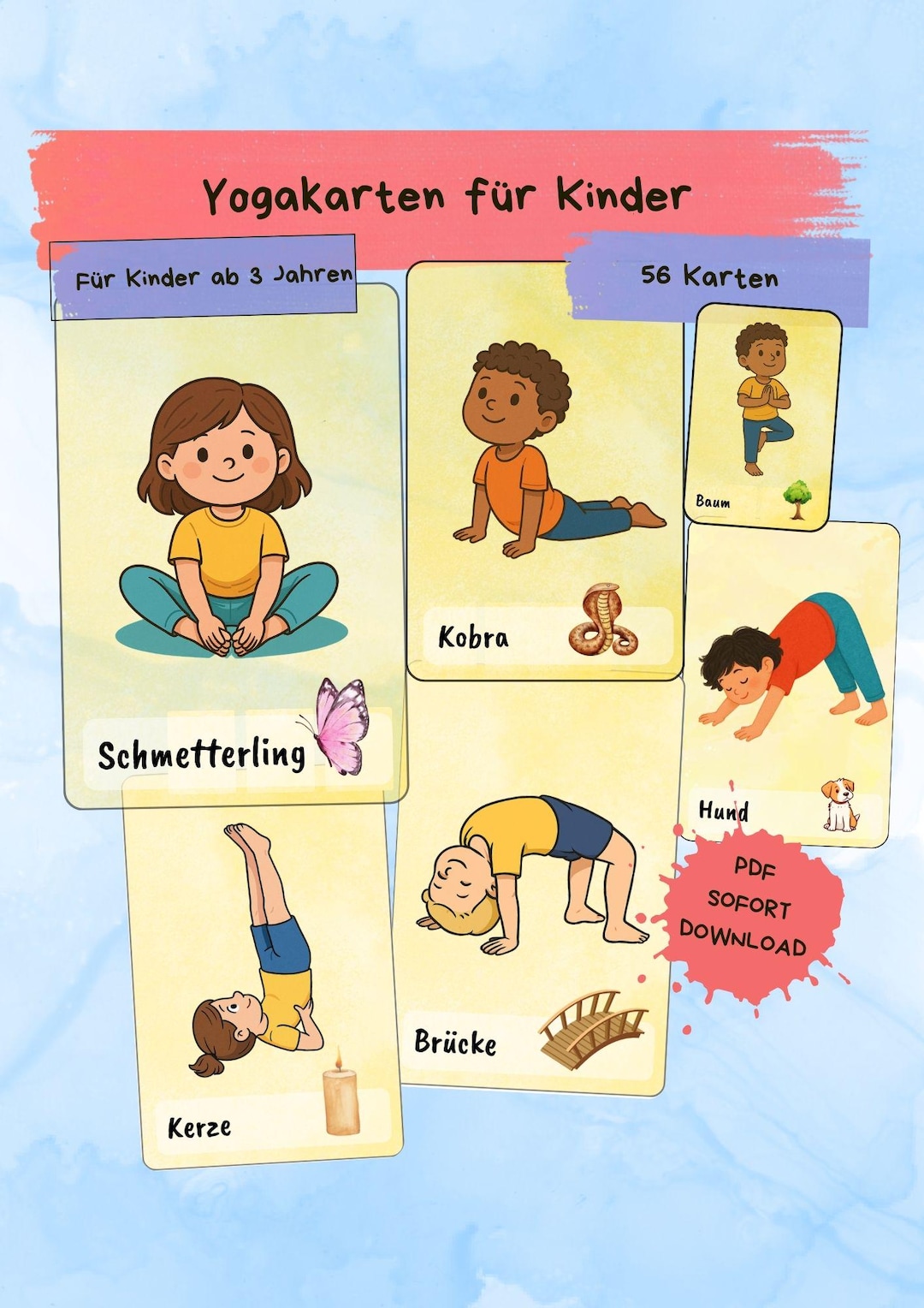 56 Yoga Cards for Children, Children's Yoga, Yoga Exercises, Movement ...