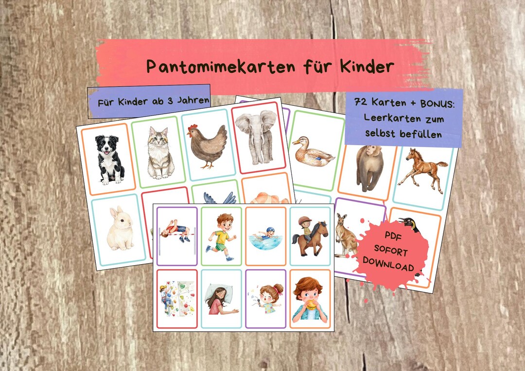 Pantomime Cards for Children - Movement Game for Ages 3 and up - PDF ...