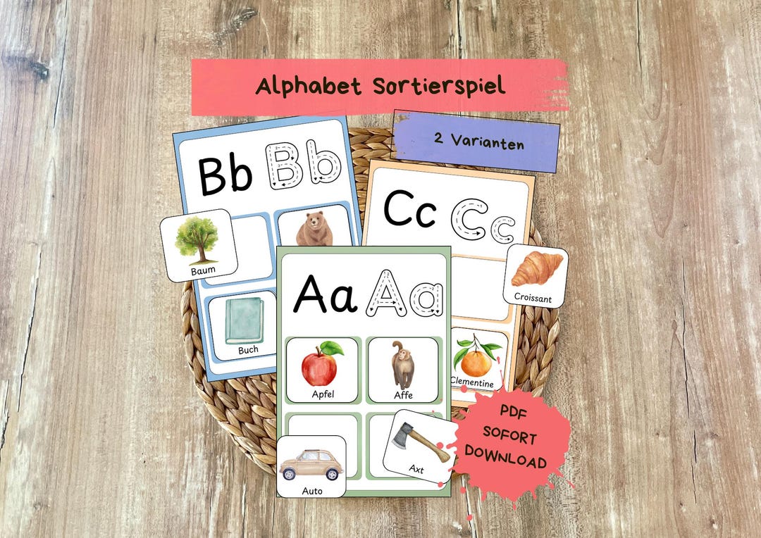 Learn Letters Alphabet Sorting Game Picture Cards Flashcards Matching ...