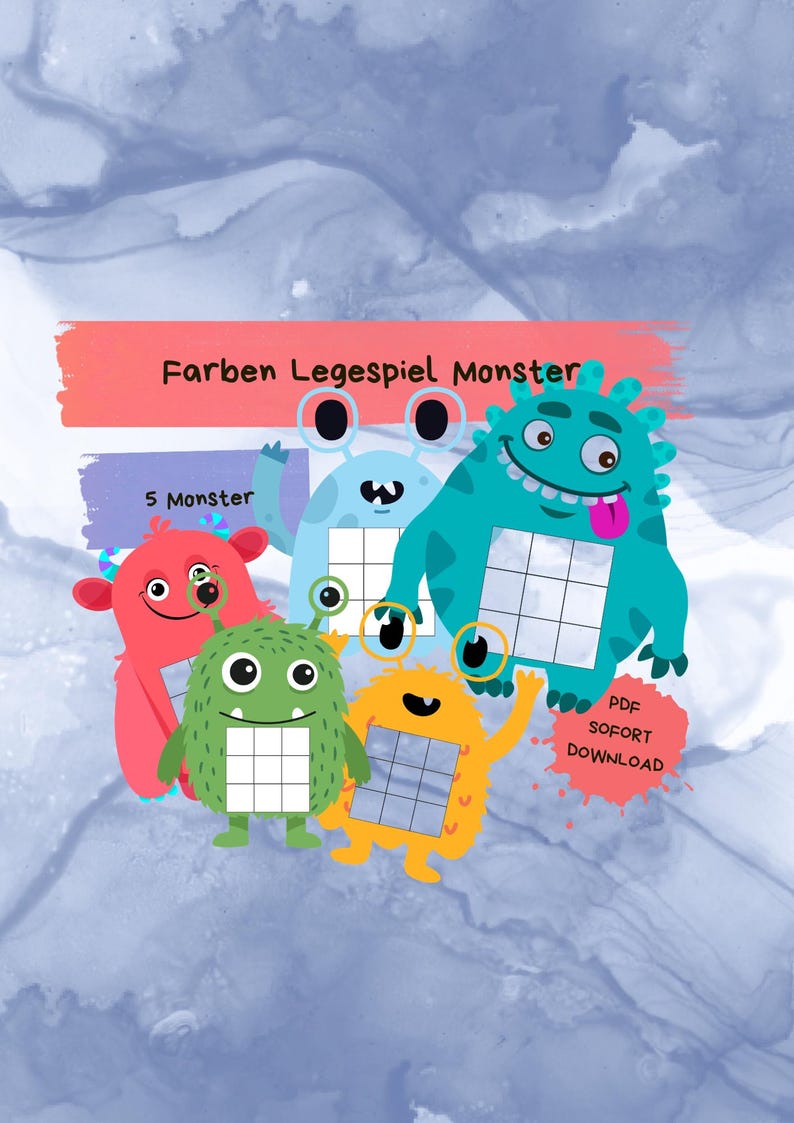 Color Matching Game Monster – Educational Game as a Printable PDF | 24 ...