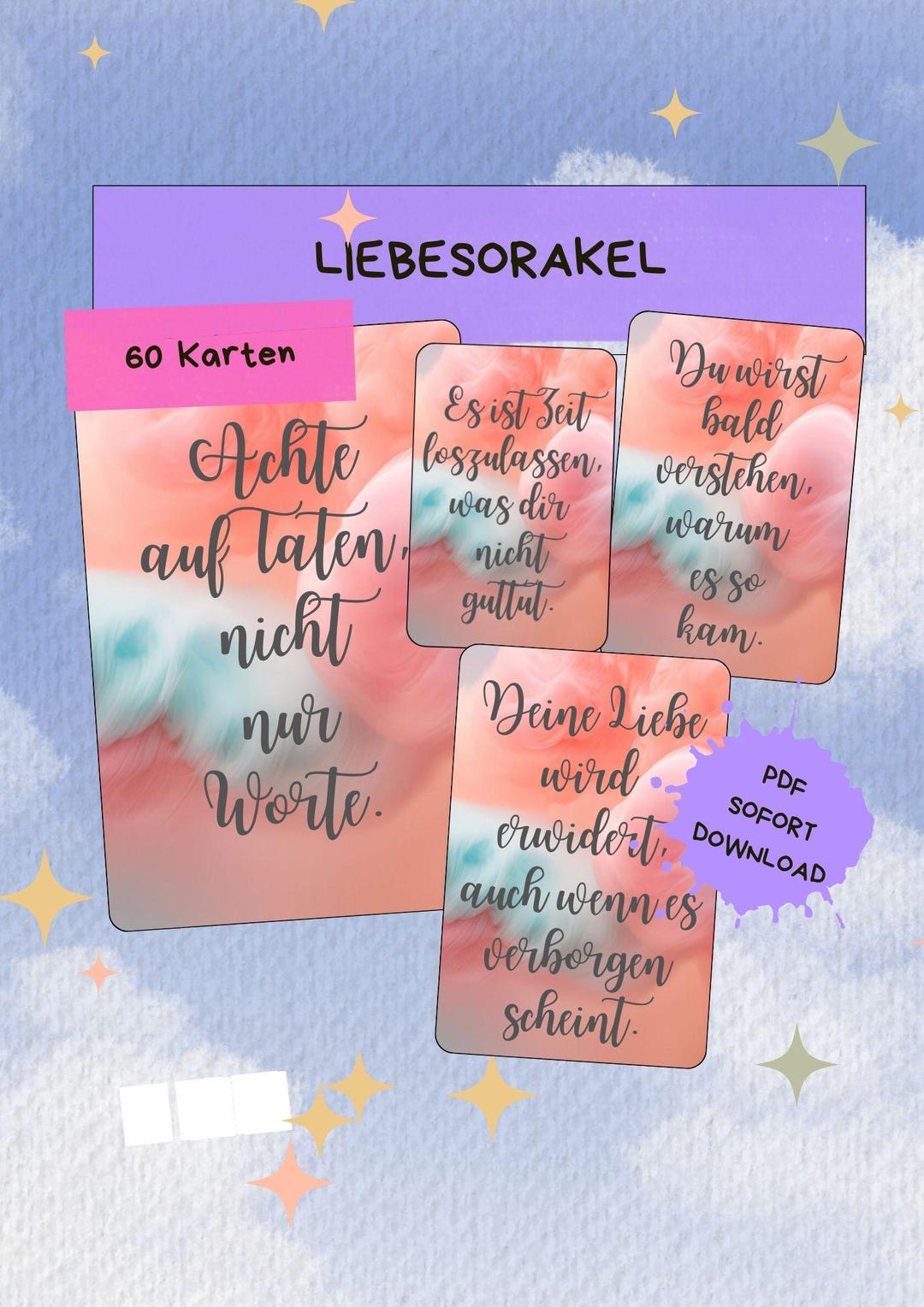 60 Love Oracle Card Deck Love Messages Oracle Cards Intuitive Fortune ...