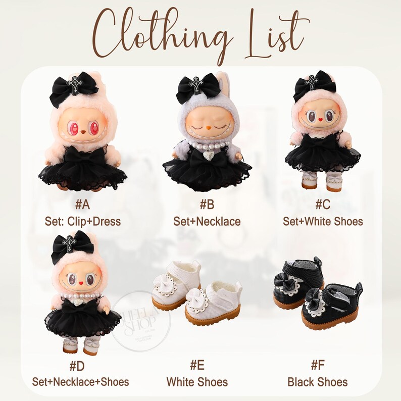 Labubu Doll Black Princess Dress, Labubu Clothes for 17cm, Kawaii ...