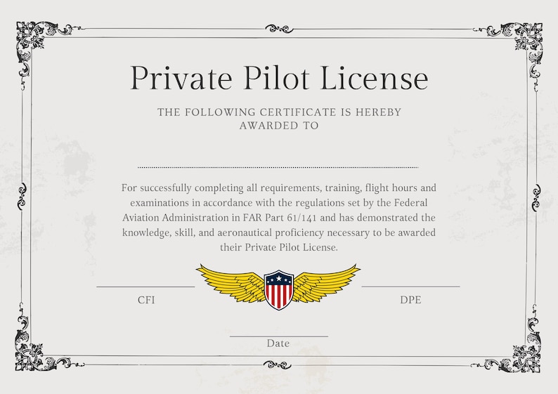 FAA Private Pilot License Certificate | Printable PPL Graduation Gift ...
