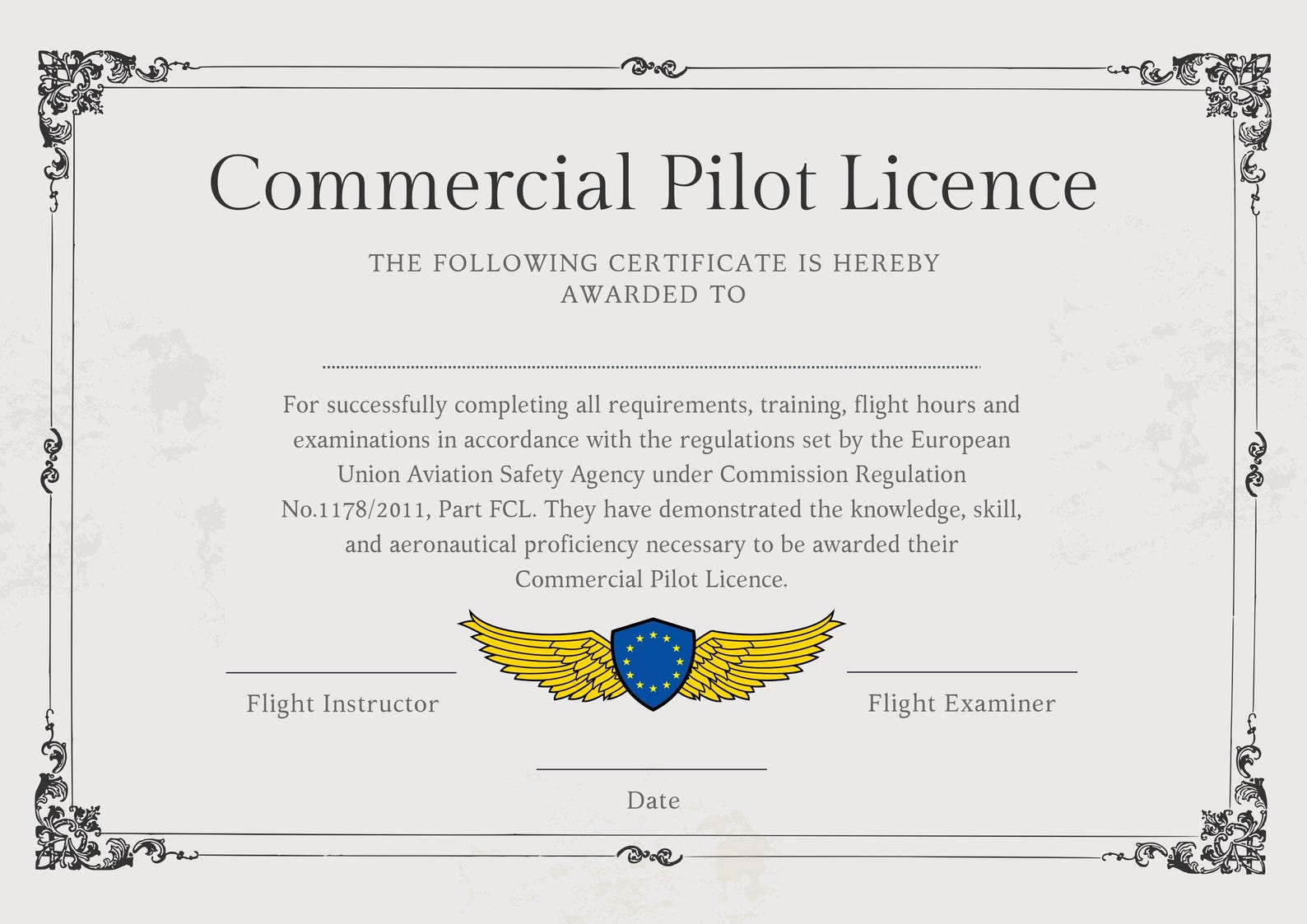 EASA Commercial Pilot Licence Certificate | Aviation Graduation Gift ...