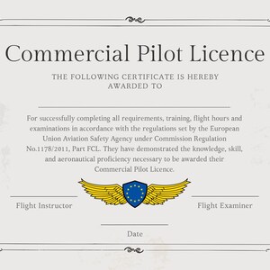 EASA Commercial Pilot Licence Certificate | Aviation Graduation Gift ...