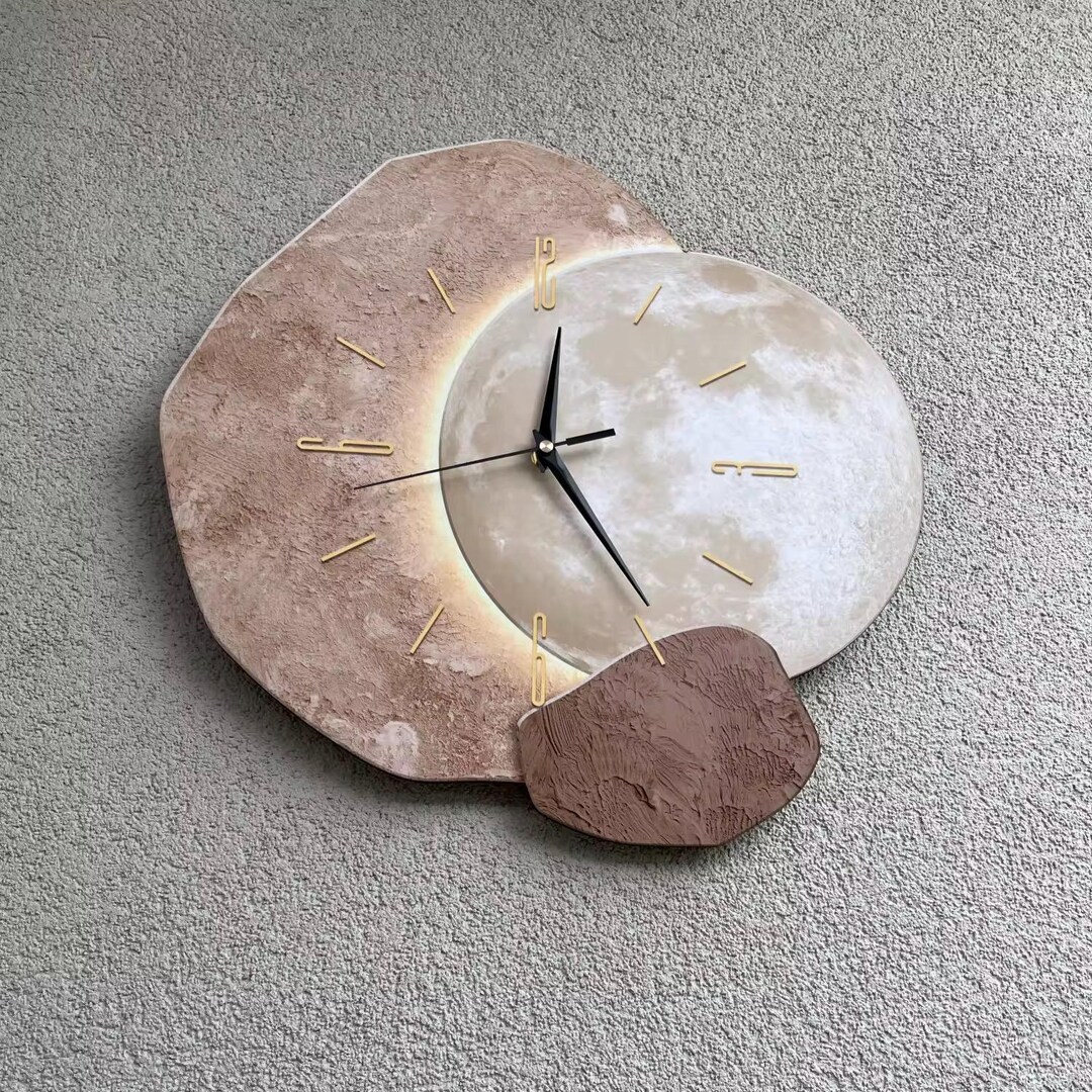 Modern Silent Moon Phase Wall Clock – Wooden Quartz Movement, No ...