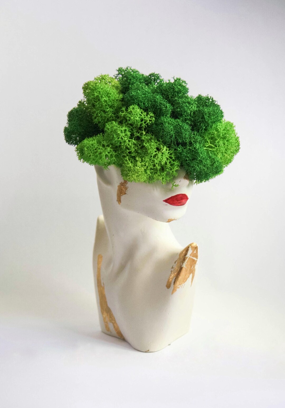 Plaster Girl Silhouette Vase With Preserved Moss, Modern Eco Home Decor ...