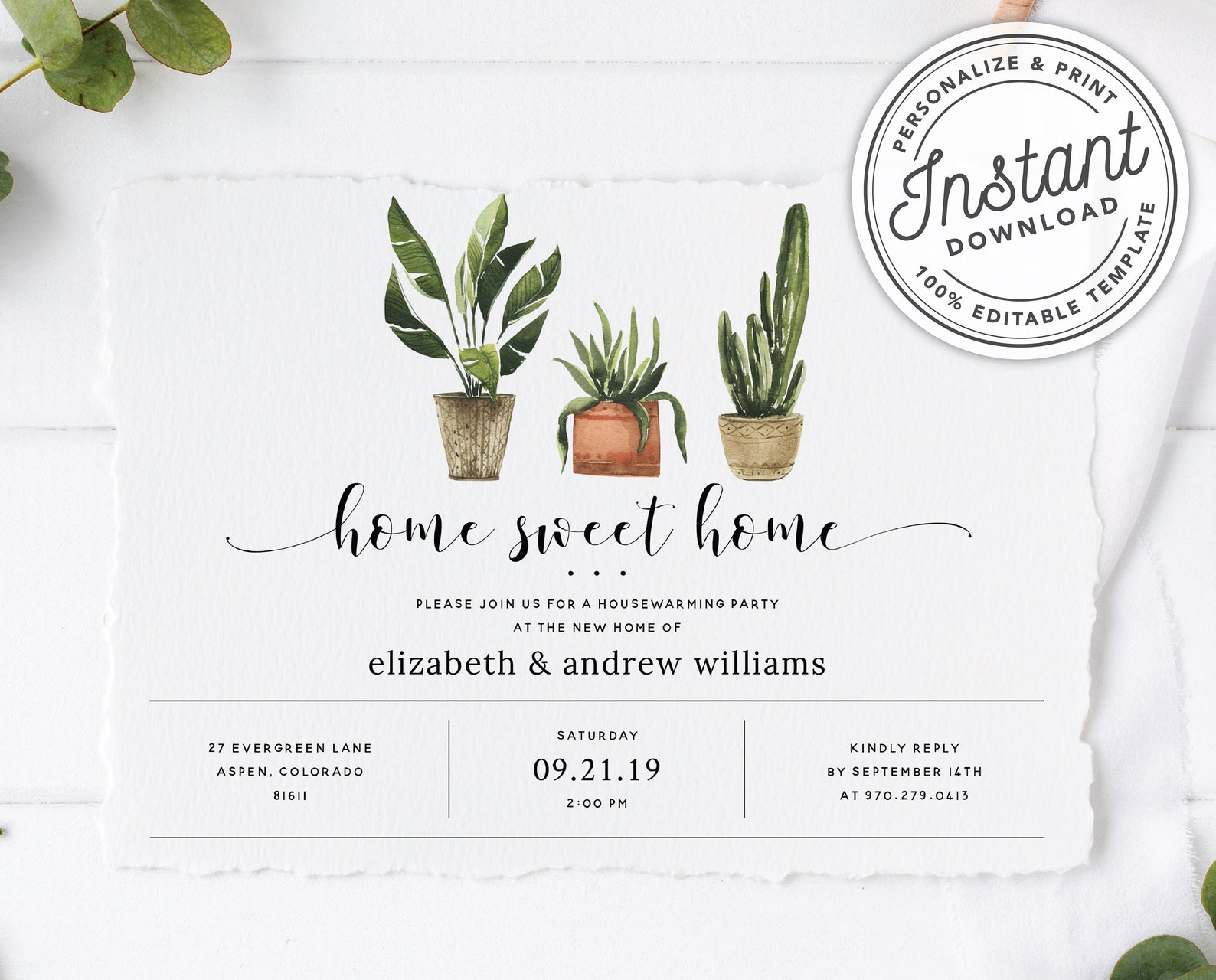 Potted Plants Succulent Greenery Housewarming Party Invitation - Etsy