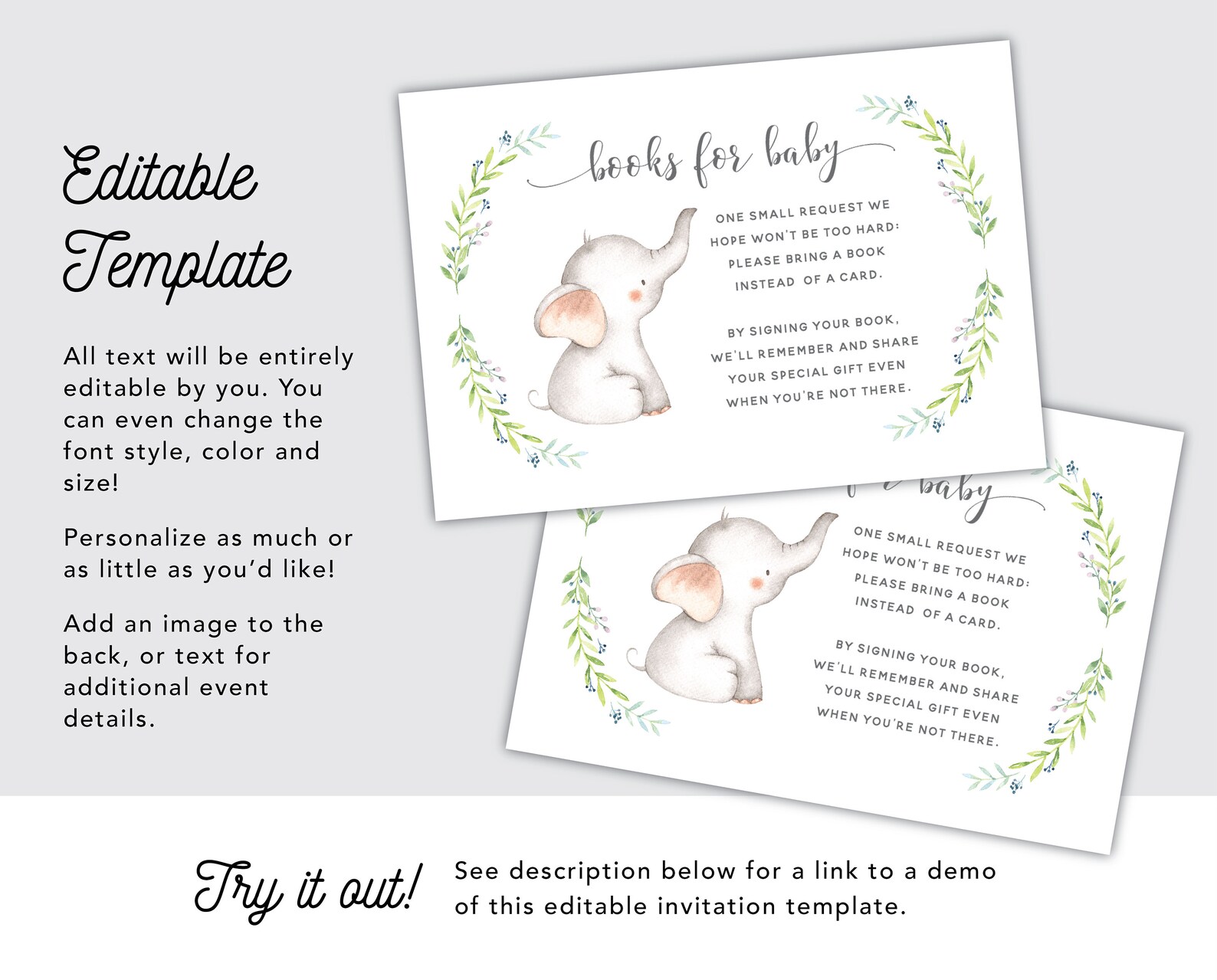 Baby Elephant Printable Baby Shower Books for Baby Card • INSTANT ...