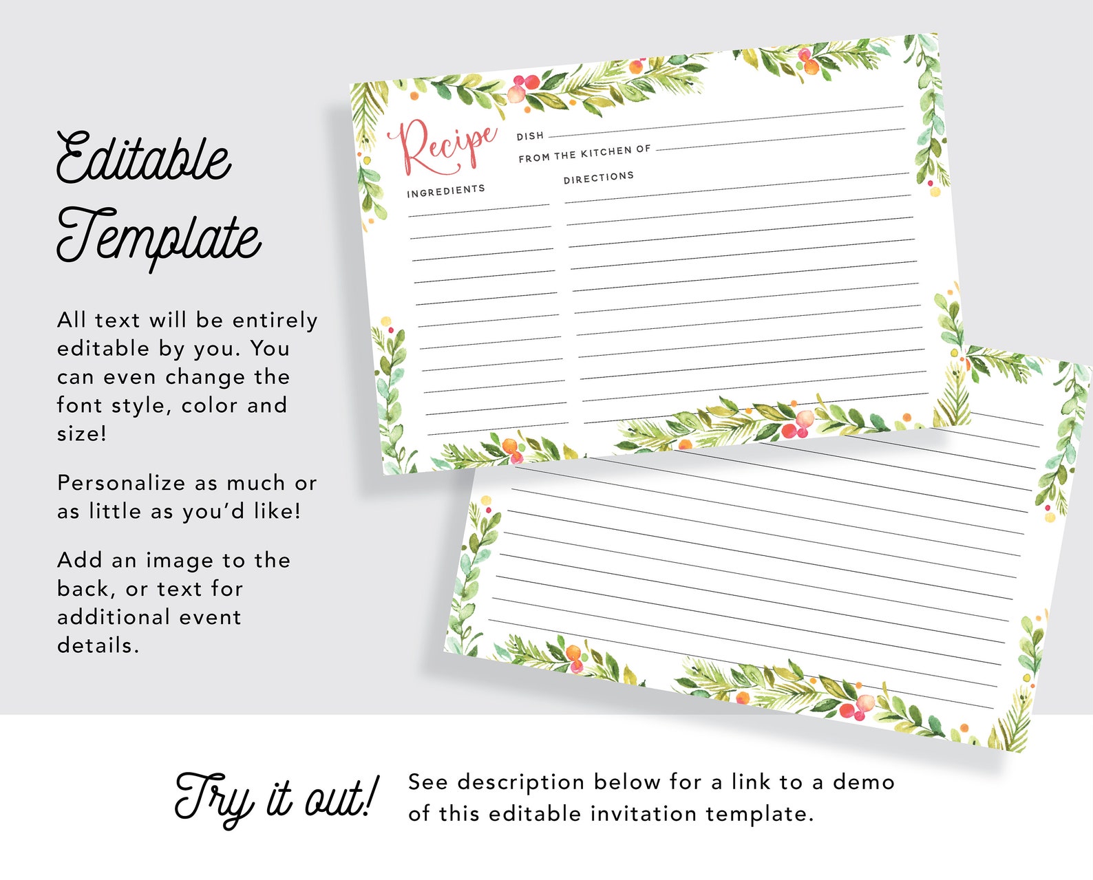 Printable Christmas Recipe Card INSTANT DOWNLOAD - Etsy