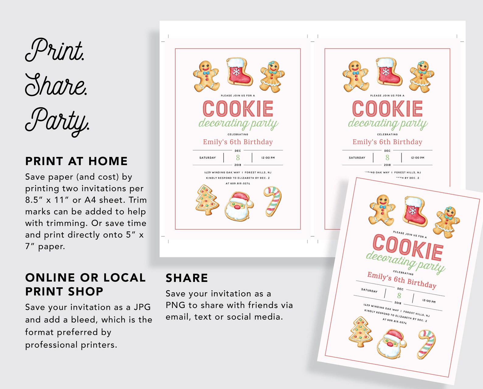 Printable Christmas Cookie Decorating Birthday Party - Etsy