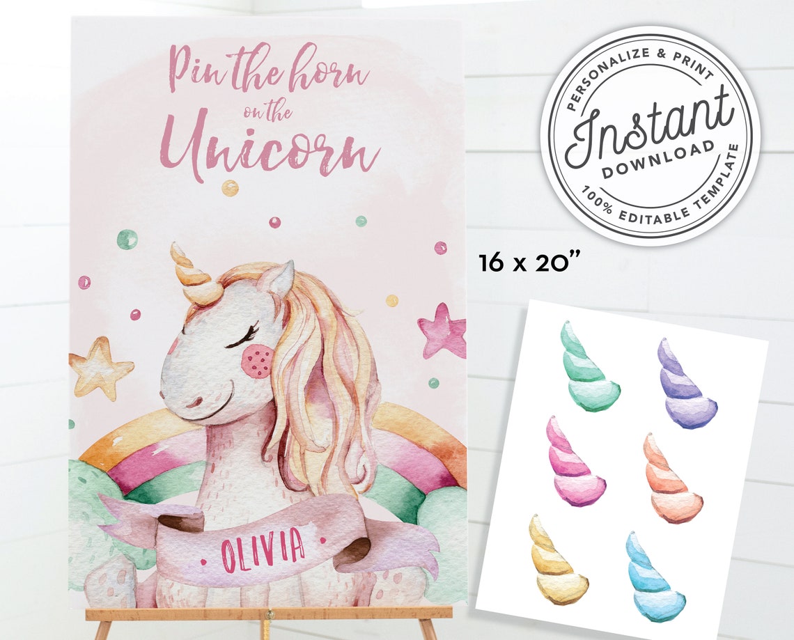 Pin the Horn on the Unicorn Printable Birthday Party Game • INSTANT ...