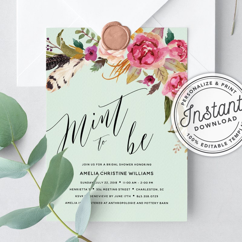 Mint Invitation - Etsy