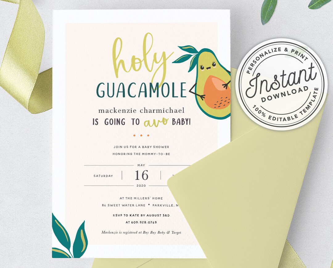 Holy Guacamole Going to Avo Baby Cute Avocado Baby Shower Invitation ...