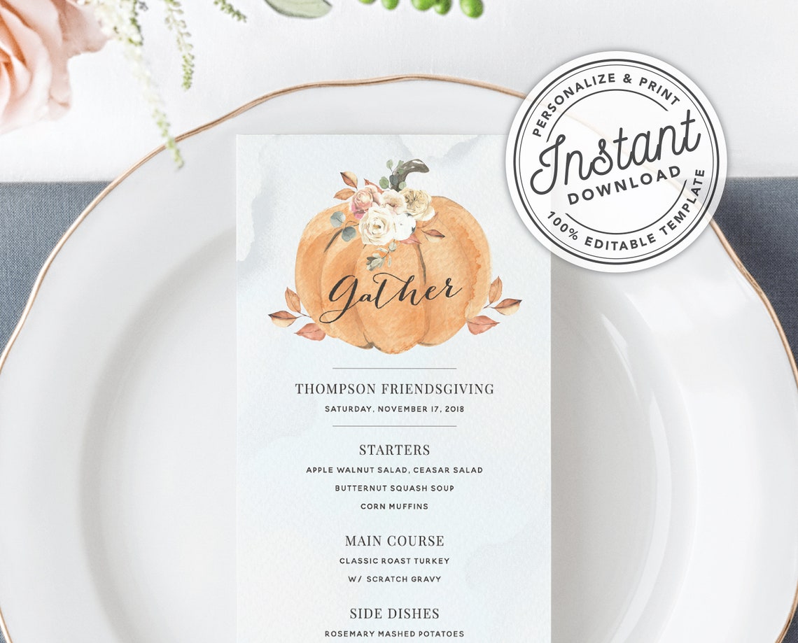 Printable Friendsgiving Thanksgiving Dinner Menu With | Etsy