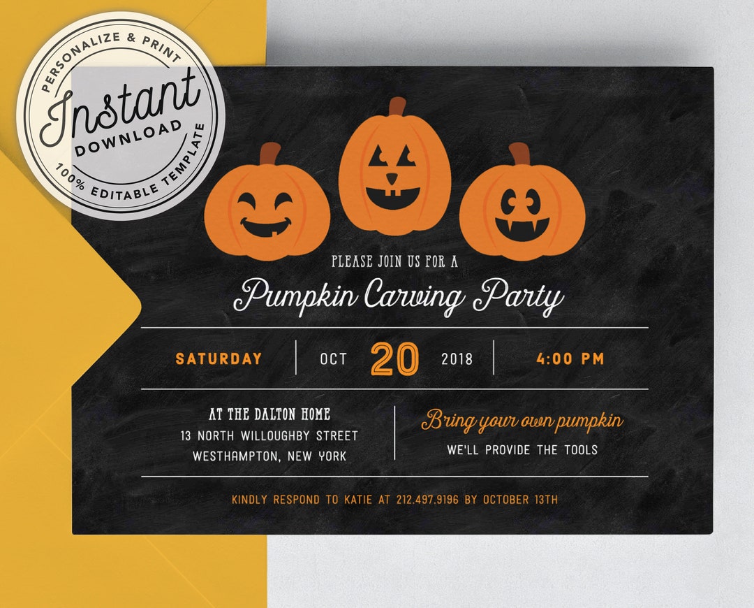 Printable Halloween Pumpkin Carving Party Invitation • INSTANT DOWNLOAD ...