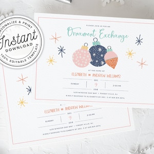 Printable Christmas Holiday Ornament Exchange Party Invitation ...