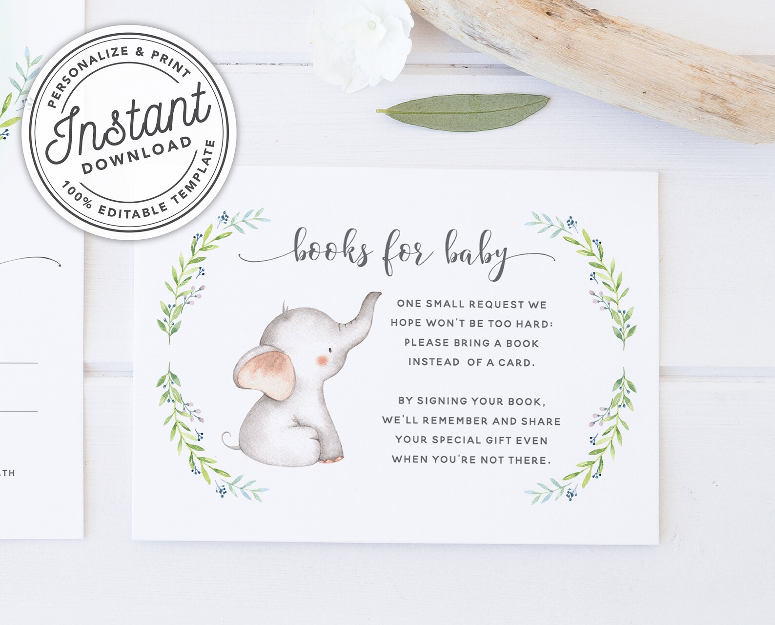 Baby Elephant Printable Baby Shower Books for Baby Card - Etsy