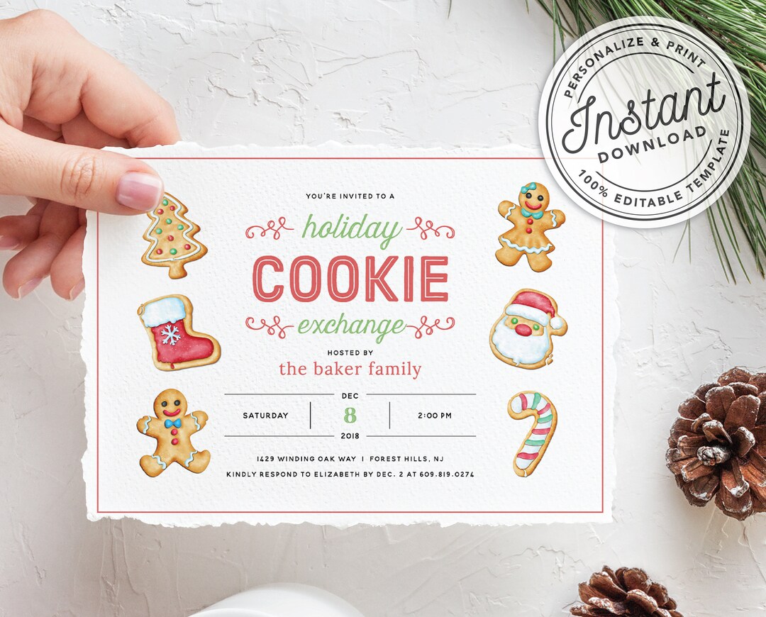 Printable Christmas Cookie Exchange Party Invitation • INSTANT DOWNLOAD ...