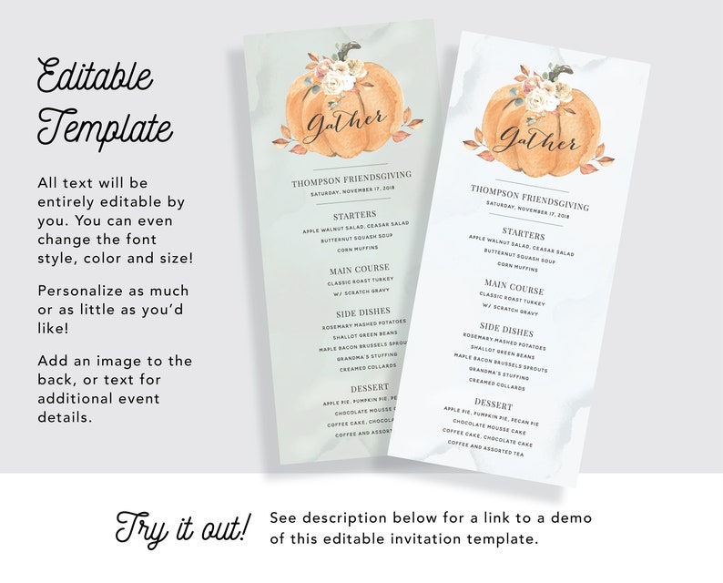 Printable Friendsgiving Thanksgiving Dinner Menu With - Etsy