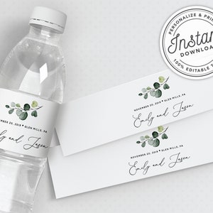 Watercolor Greenery Water Bottle Labels With Eucalyptus Leaves ...