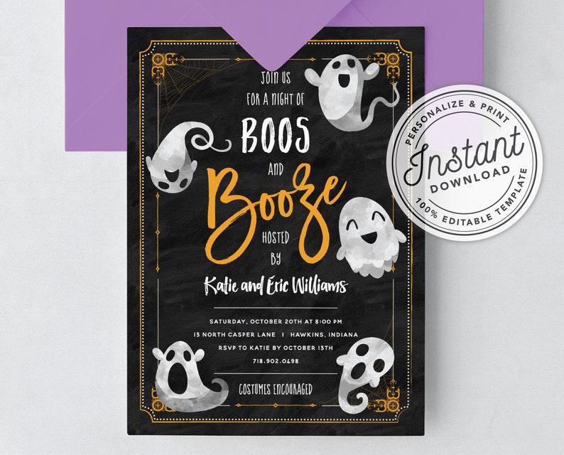 Printable Boos and Booze Halloween Party Invitation for Adults - Etsy