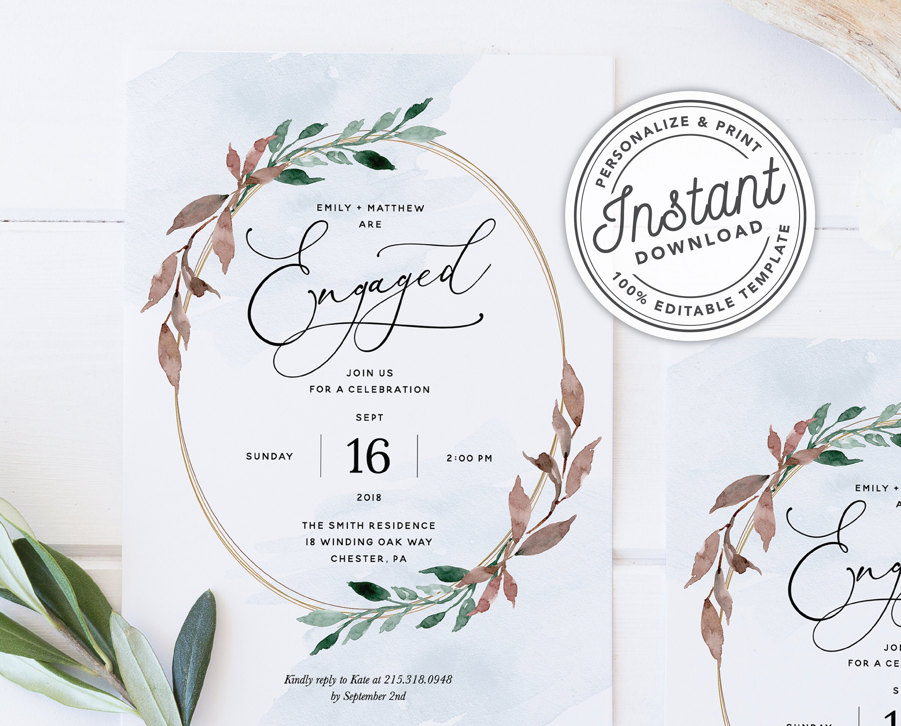 Boho Fall Rustic Engagement Party Invitation With Copper & | Etsy