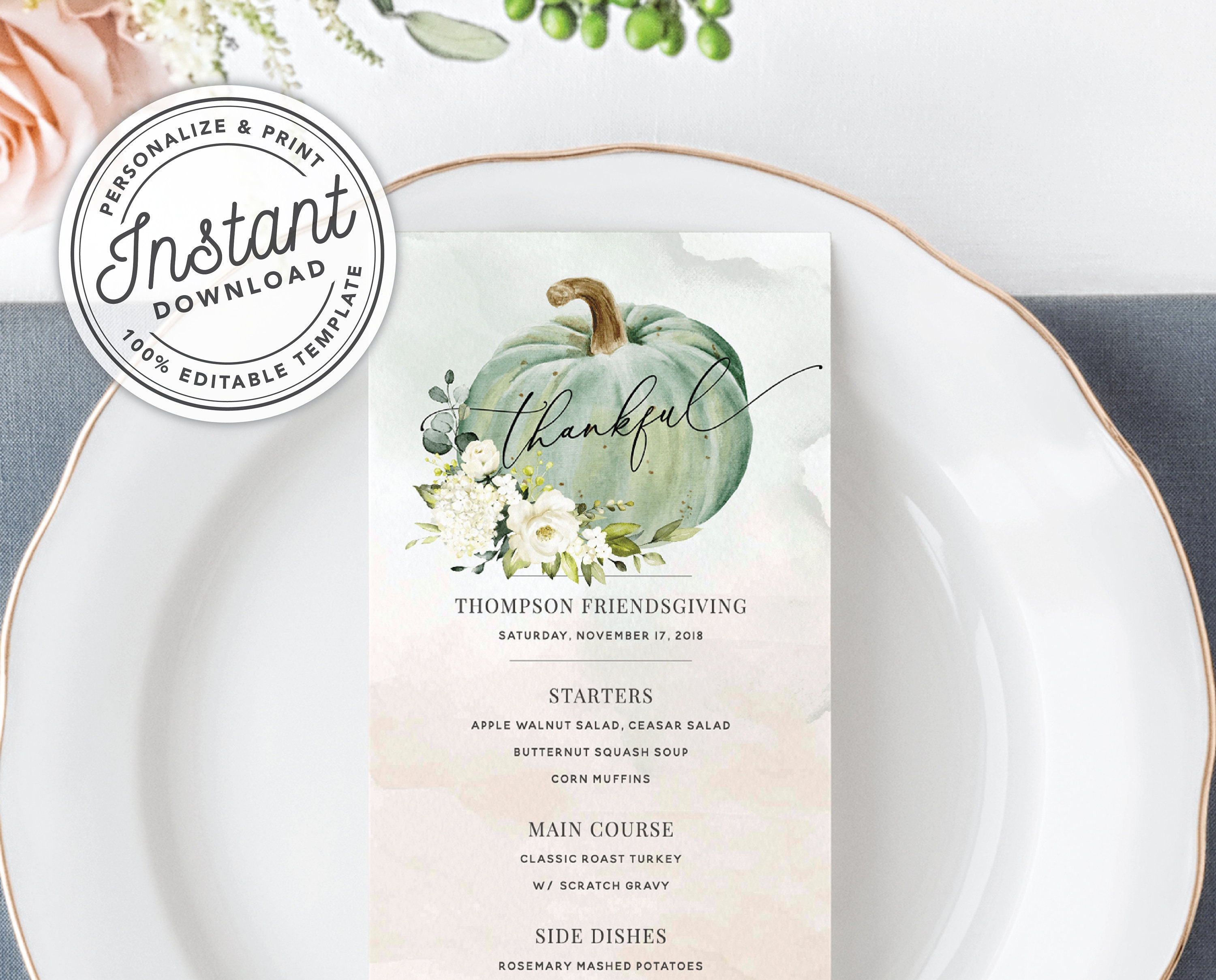 Printable Friendsgiving or Thanksgiving Dinner Menu With | Etsy