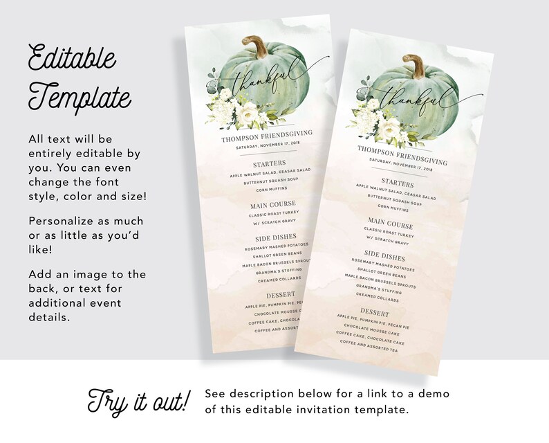 Printable Friendsgiving or Thanksgiving Dinner Menu With - Etsy