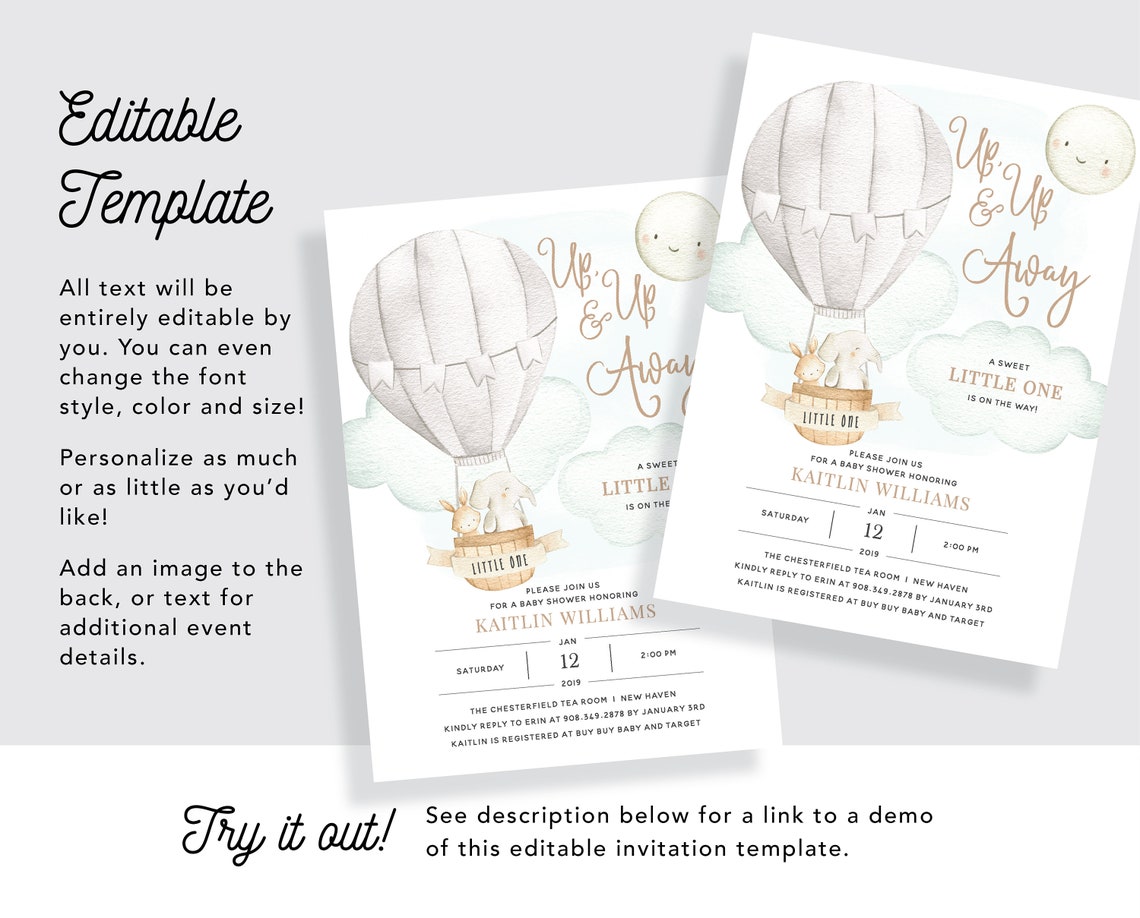 Up up and Away Hot Air Balloon Gender Neutral Baby Shower - Etsy