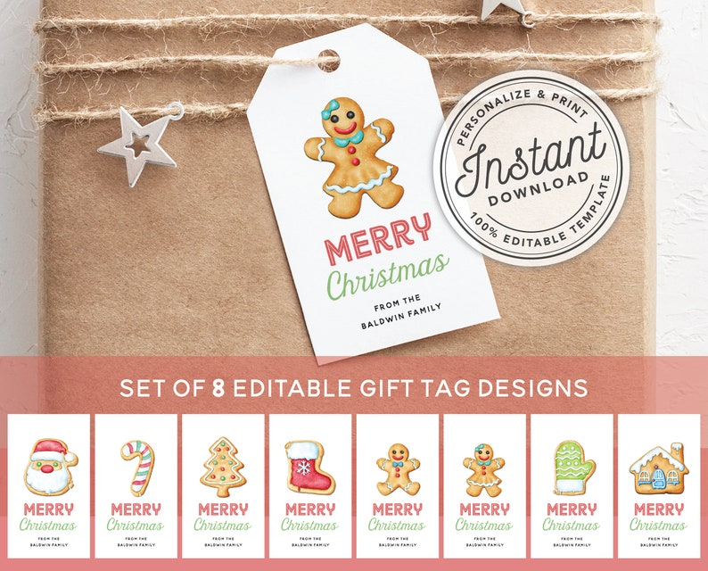 Gingerbread Cookie Christmas Gift Tags Printable Set of 8 | Etsy