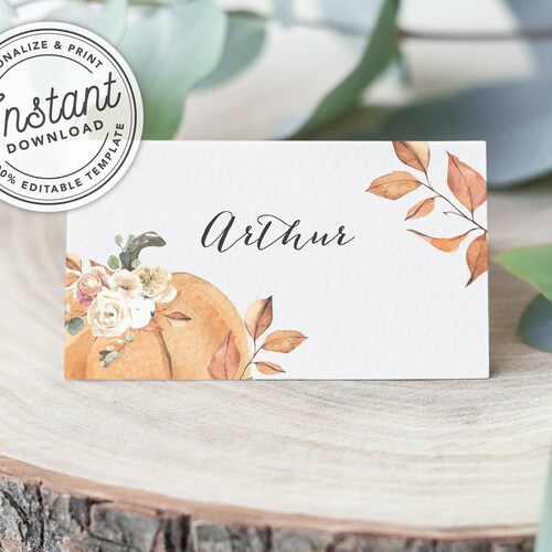 Pumpkin Place Card Template Printable Rustic Fall Wedding - Etsy