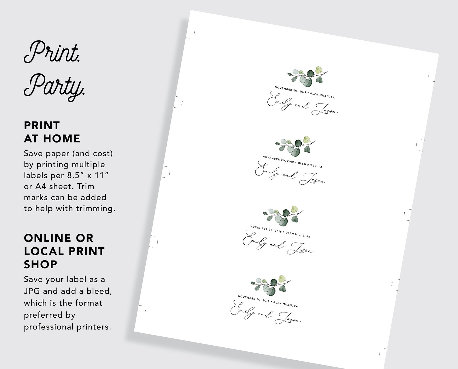 Watercolor Greenery Water Bottle Labels With Eucalyptus Leaves ...