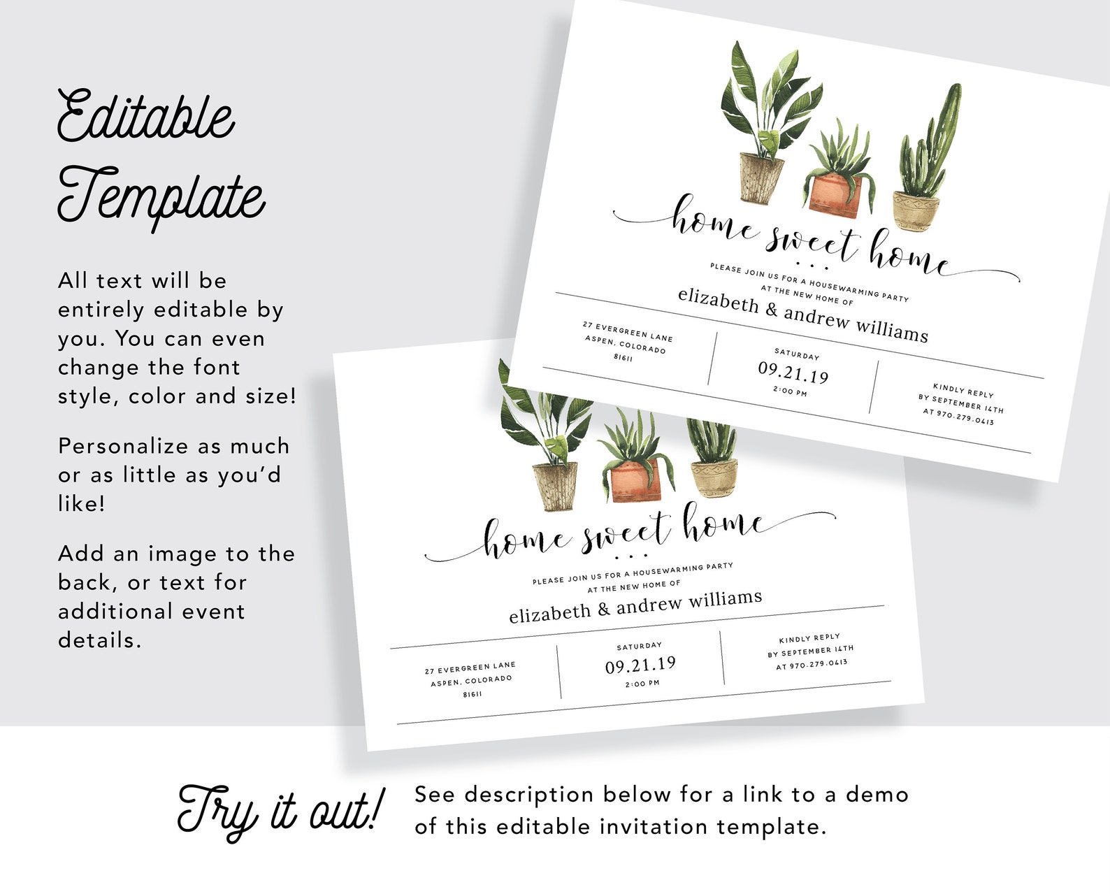 Potted Plants Succulent Greenery Housewarming Party Invitation - Etsy