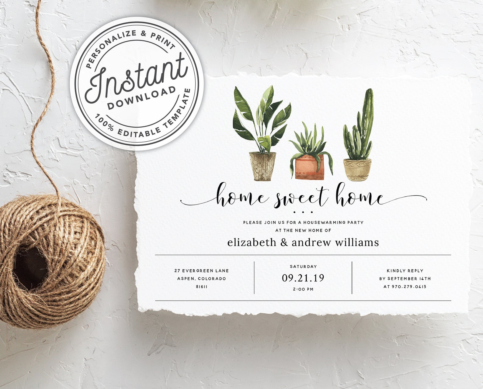 Potted Plants Succulent Greenery Housewarming Party Invitation - Etsy