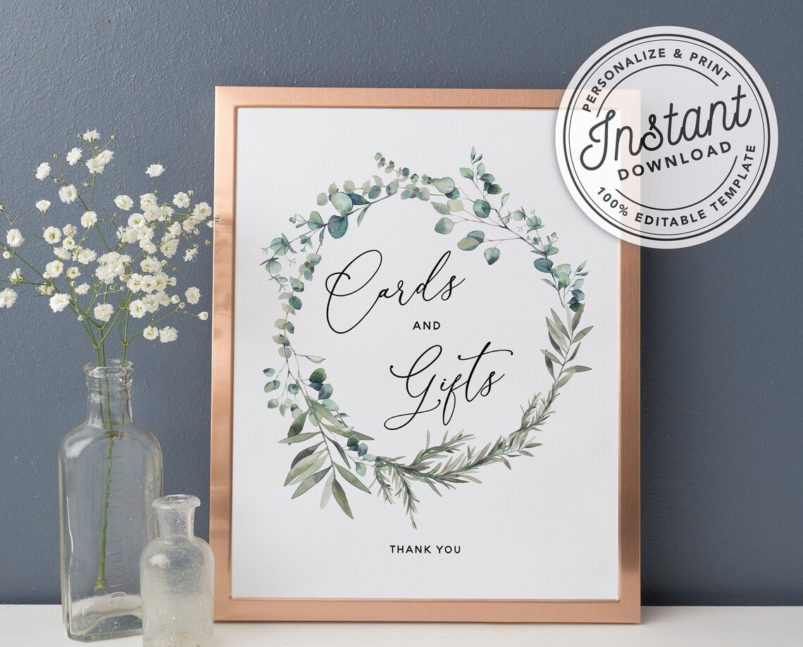 Printable Boho Wreath Cards and Gifts Sign in 2 Sizes 5x7 and | Etsy