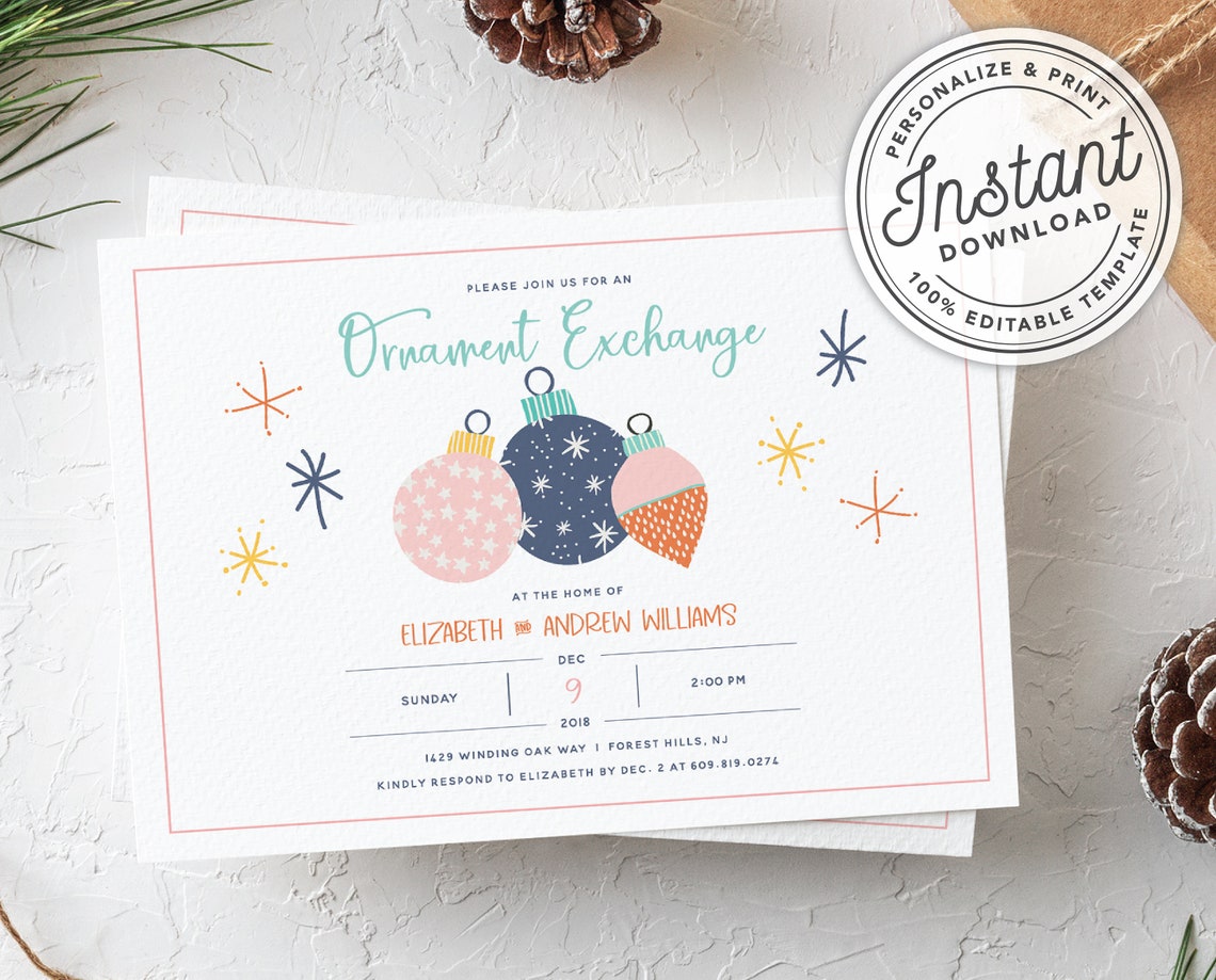 Printable Christmas Holiday Ornament Exchange Party Invitation | Etsy