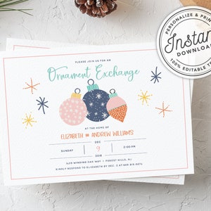 Printable Christmas Holiday Ornament Exchange Party Invitation ...