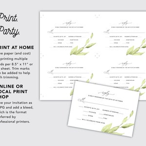 Simple Leaves Wedding Invitation Template Suite With Watercolor ...