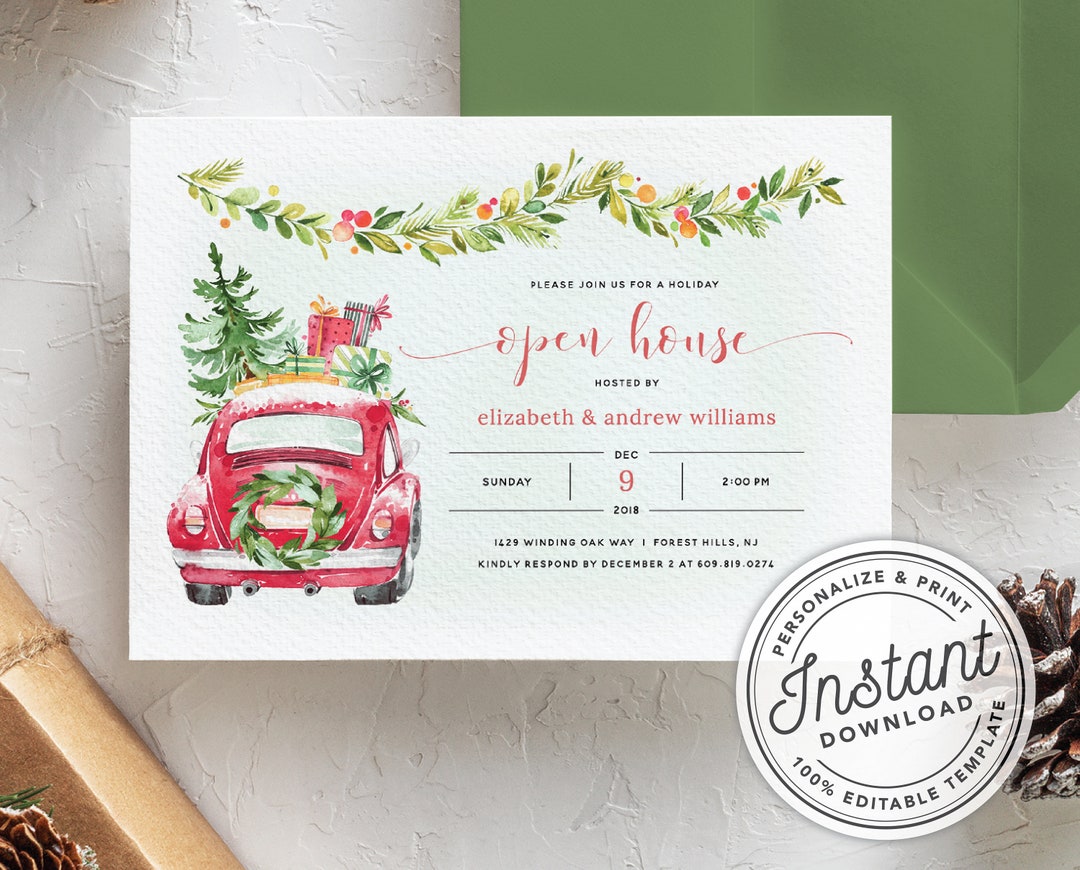 Printable Christmas Bug Holiday Open House Housewarming Invitation ...