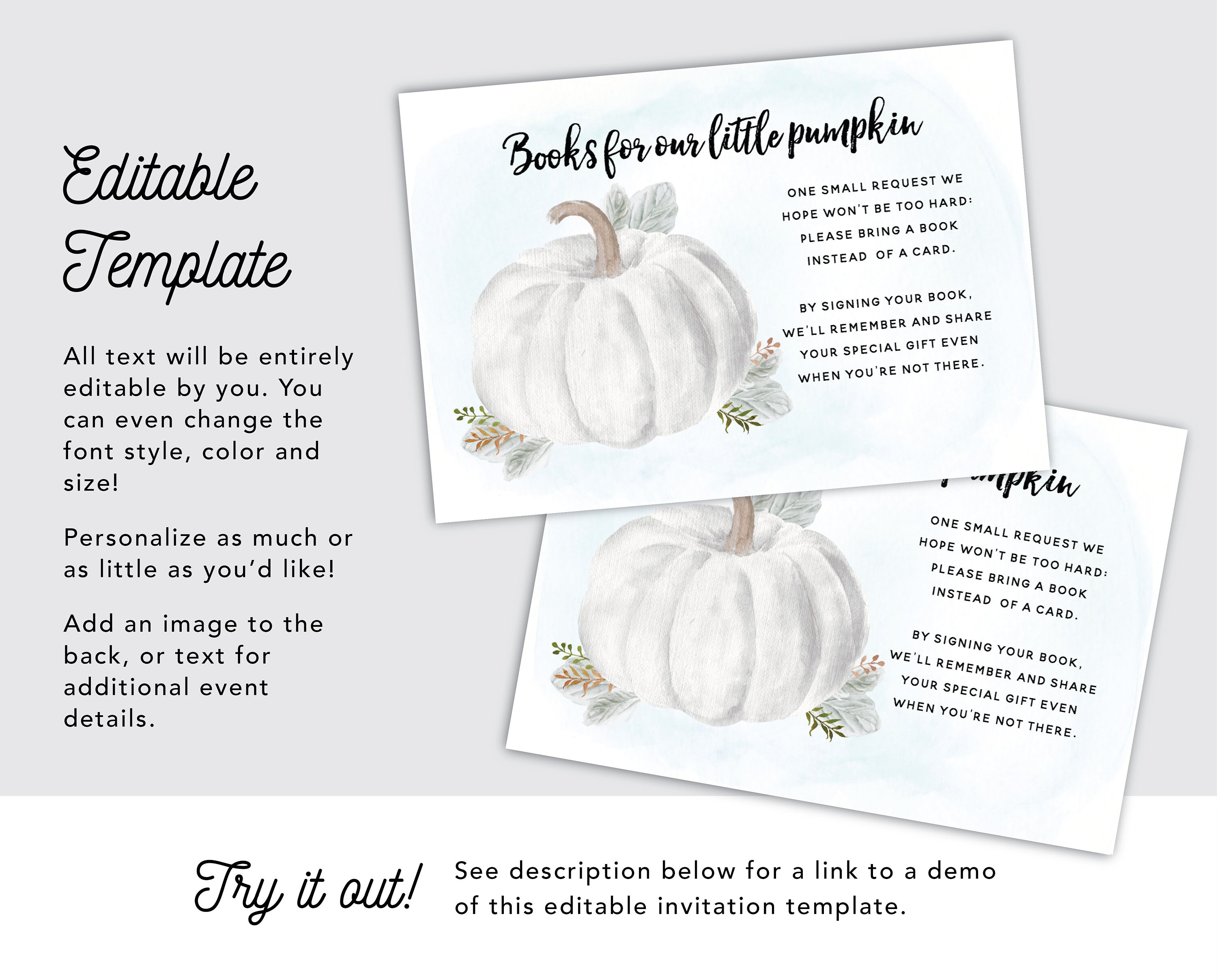 Boho Fall Little Pumpkin Printable Baby Shower Books for Baby Card ...