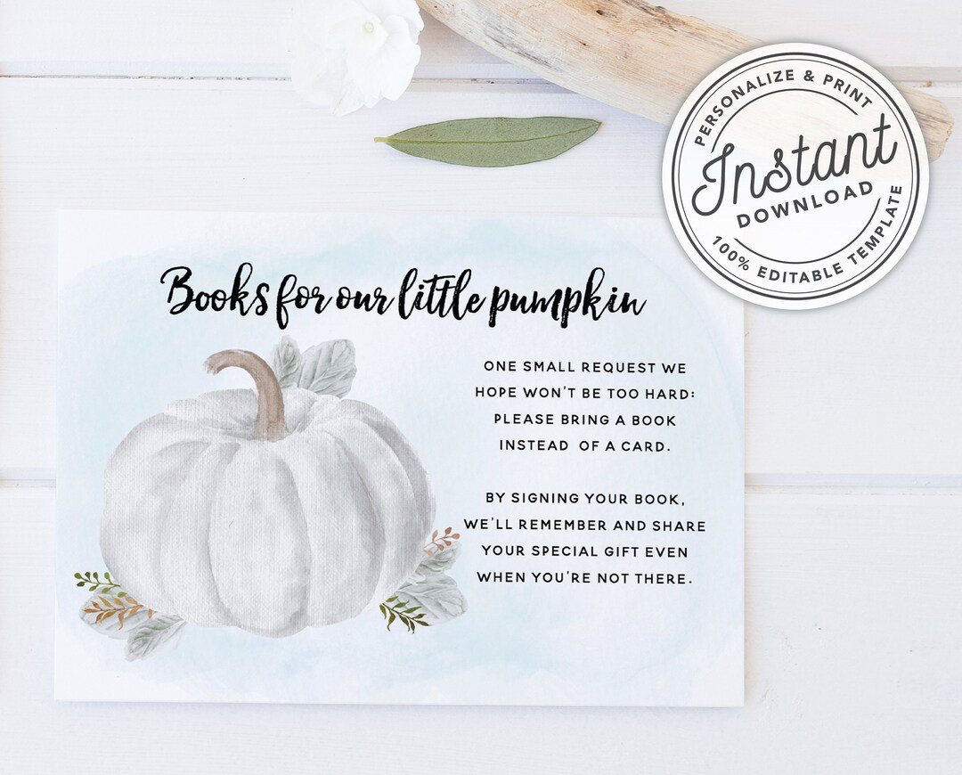 Boho Fall Little Pumpkin Printable Baby Shower Books for Baby Card ...