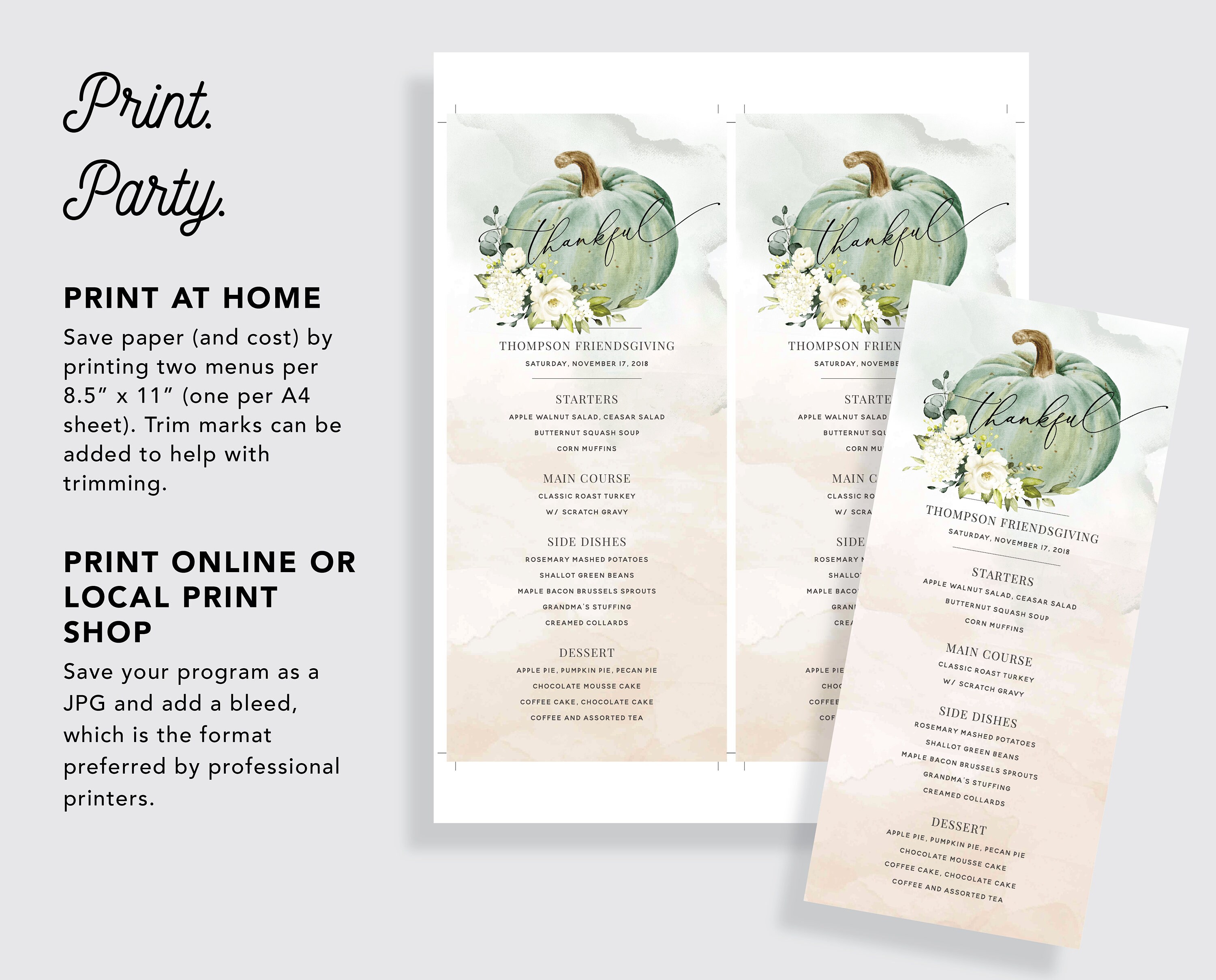 Printable Friendsgiving or Thanksgiving Dinner Menu with | Etsy