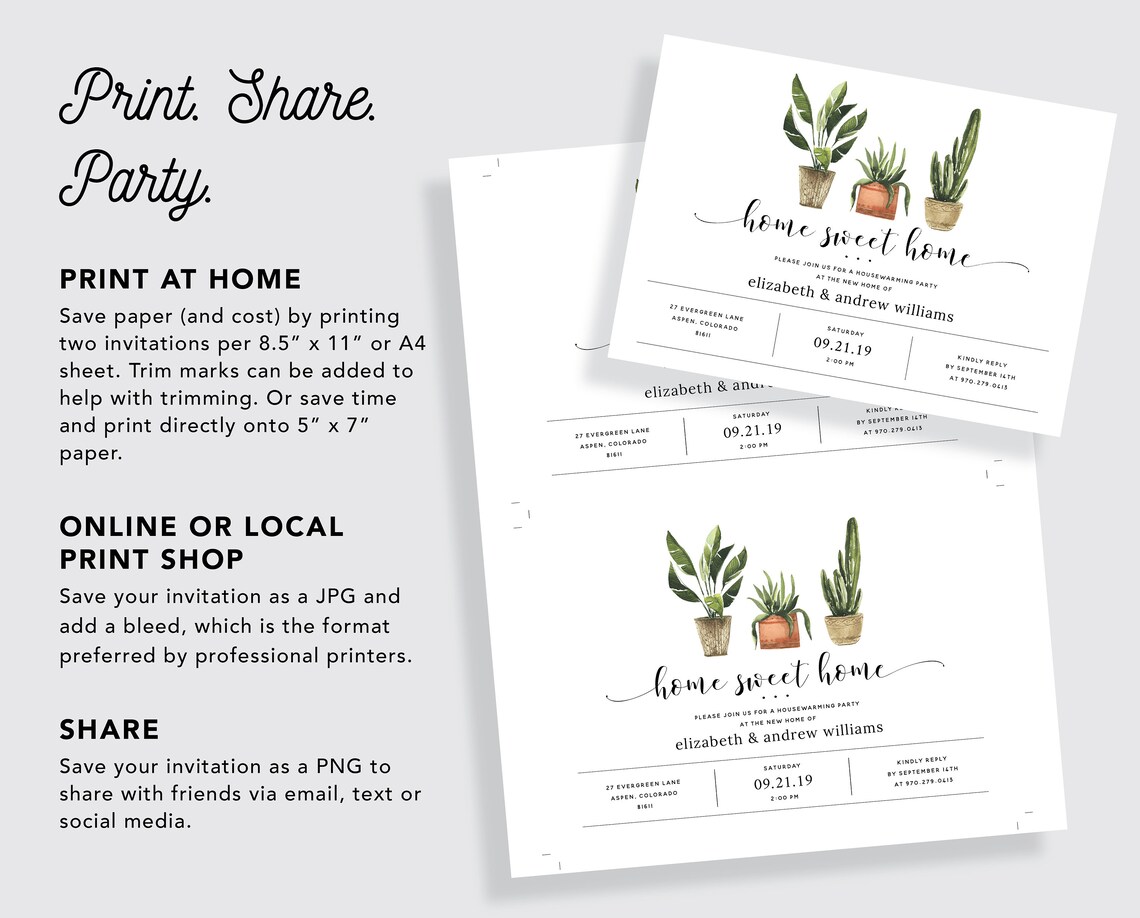 Potted Plants Succulent Greenery Housewarming Party Invitation - Etsy