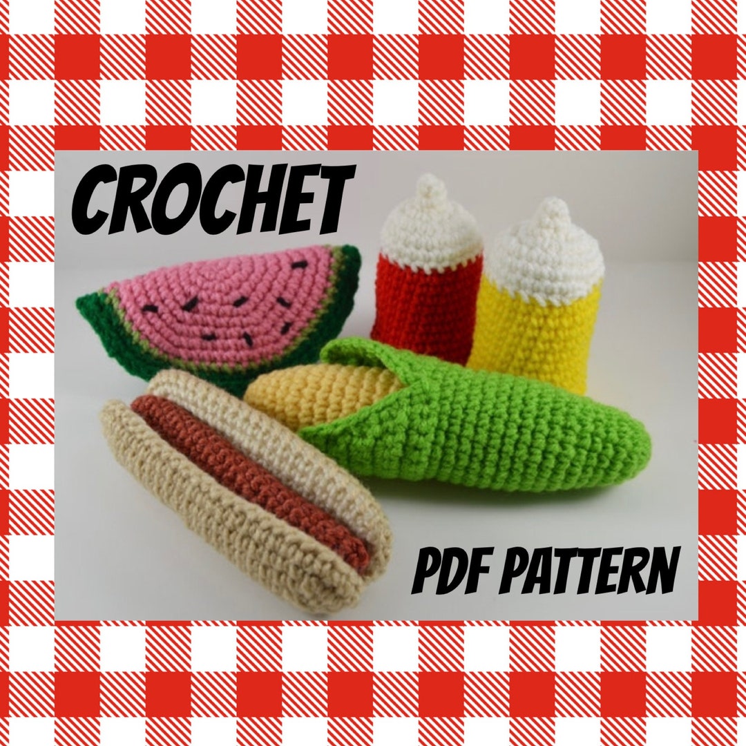 CROCHET PATTERN Play Food Hotdog BBQ Picnic Lunch Playset, Fake Food ...