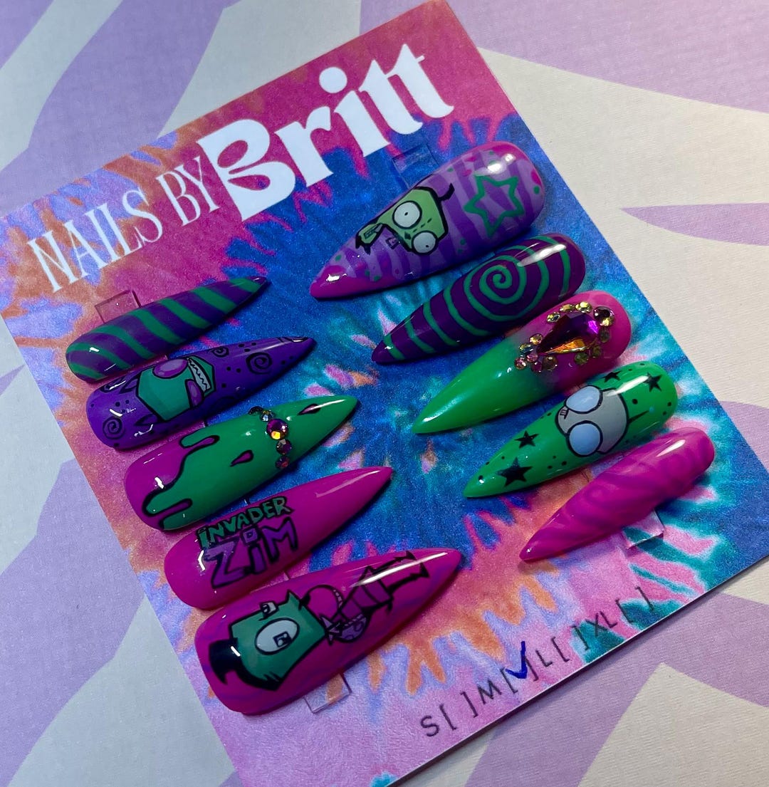 Invader Zim Inspired Set of Press on Nails. Long Length Stilettos. - Etsy