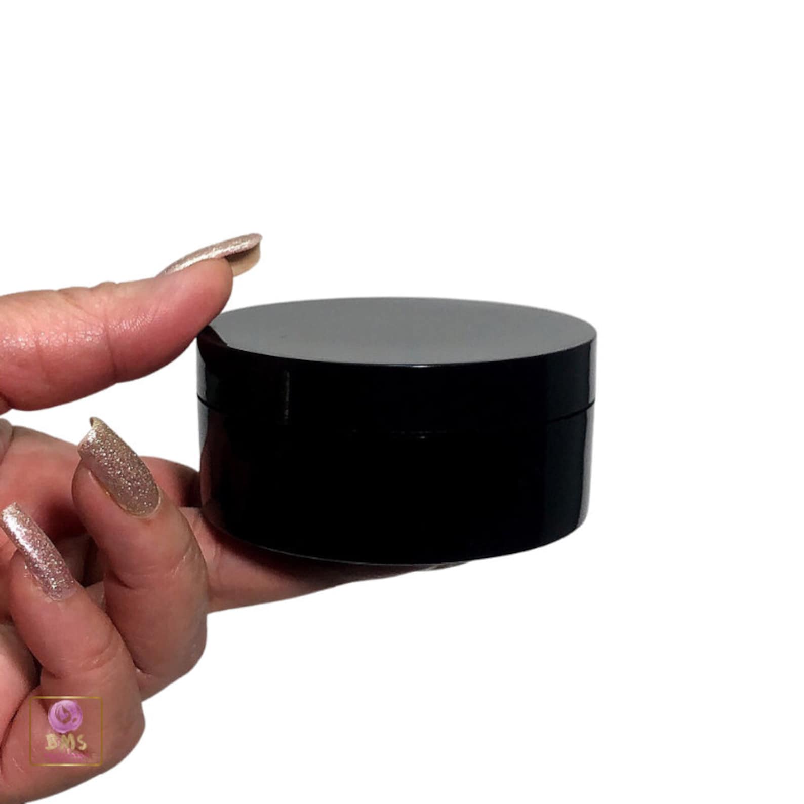 Plastic Cosmetic Containers Straight Edge Low Profile Wide Mouth Black ...