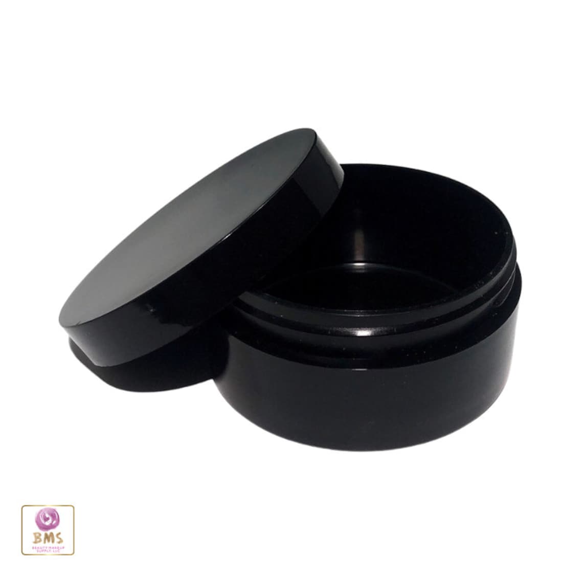 Plastic Cosmetic Containers Straight Edge Low Profile Wide Mouth Black ...